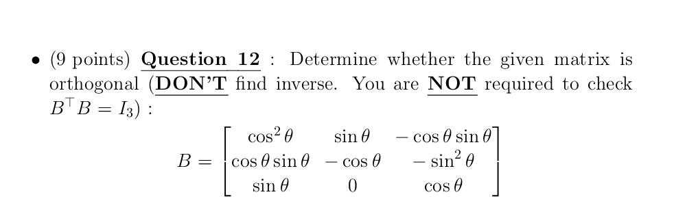 Solved - (9 points) Question 12 : Determine whether the | Chegg.com