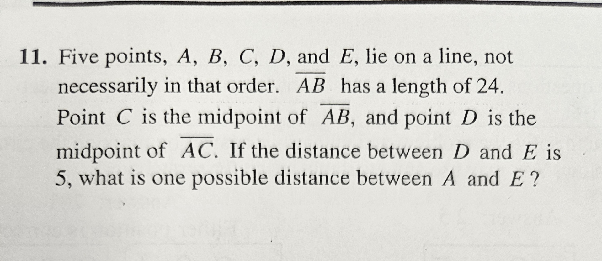 Solved Five points, A,B,C,D, ﻿and E, ﻿lie on a line, not | Chegg.com