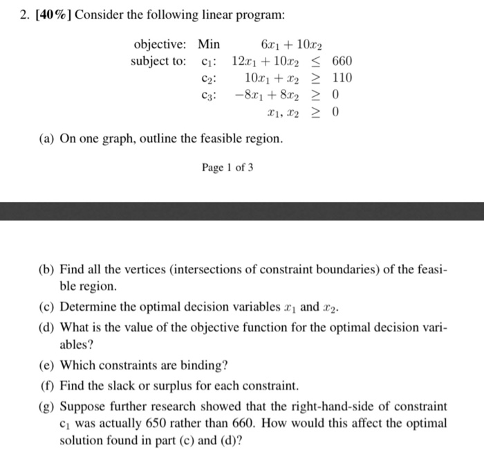 Solved 2 40 Consider The Following Linear Program 5677