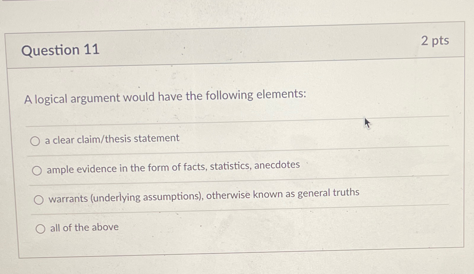 Solved Question 112 ﻿ptsA logical argument would have the | Chegg.com