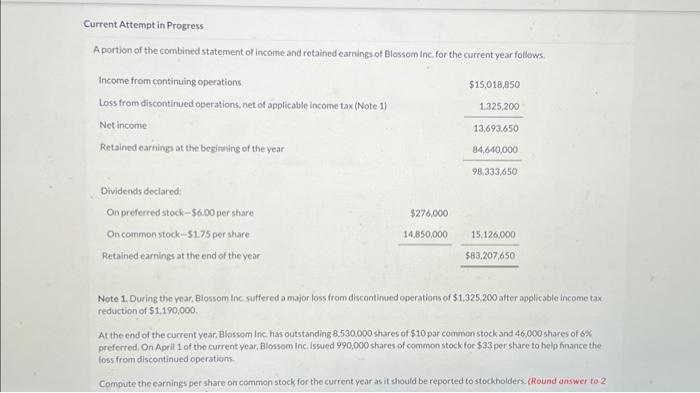 Solved A portion of the combined statement of income and | Chegg.com