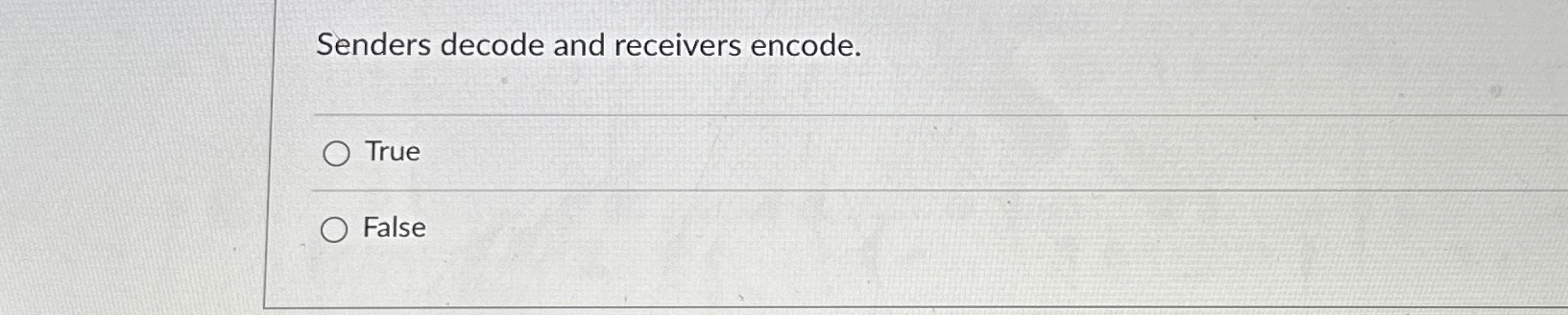 Solved Senders decode and receivers encode.TrueFalse | Chegg.com