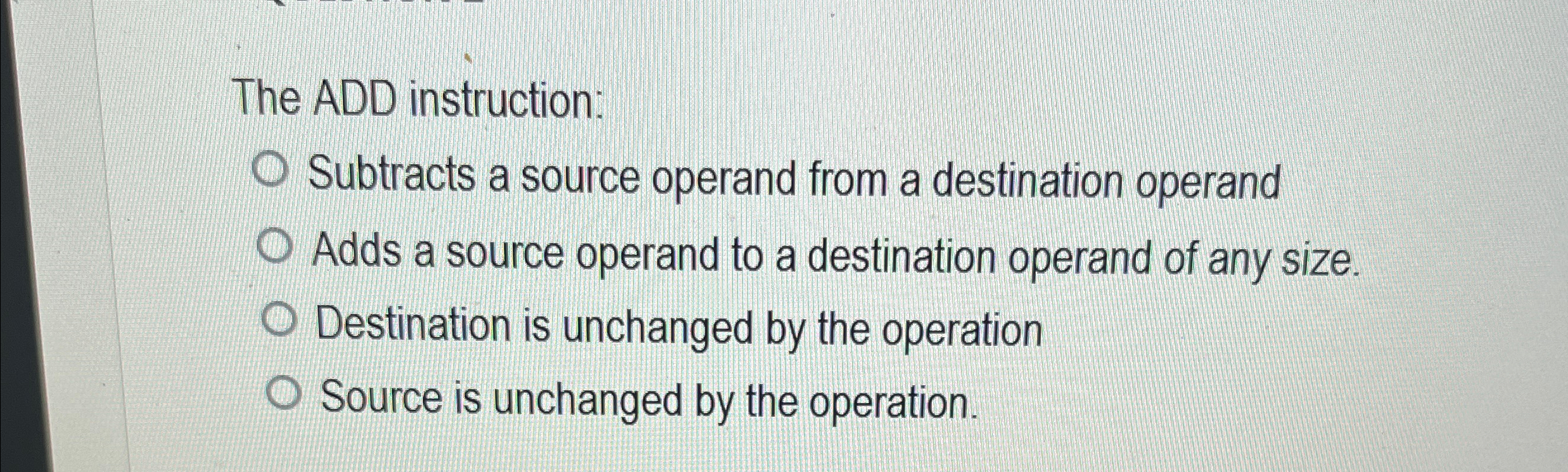 Solved The ADD instruction:Subtracts a source operand from a | Chegg.com