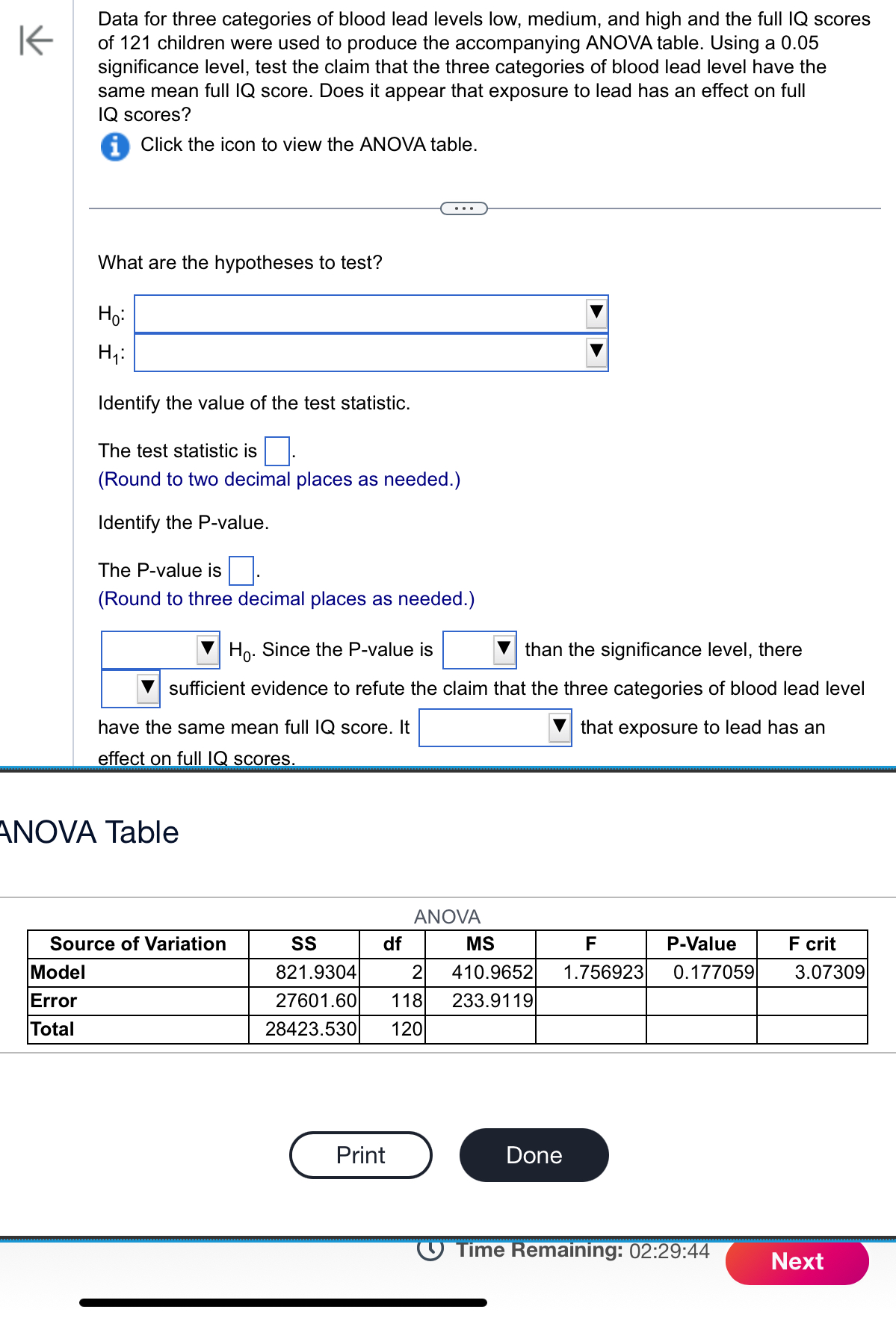 Solved Data for three categories of blood lead levels low, | Chegg.com
