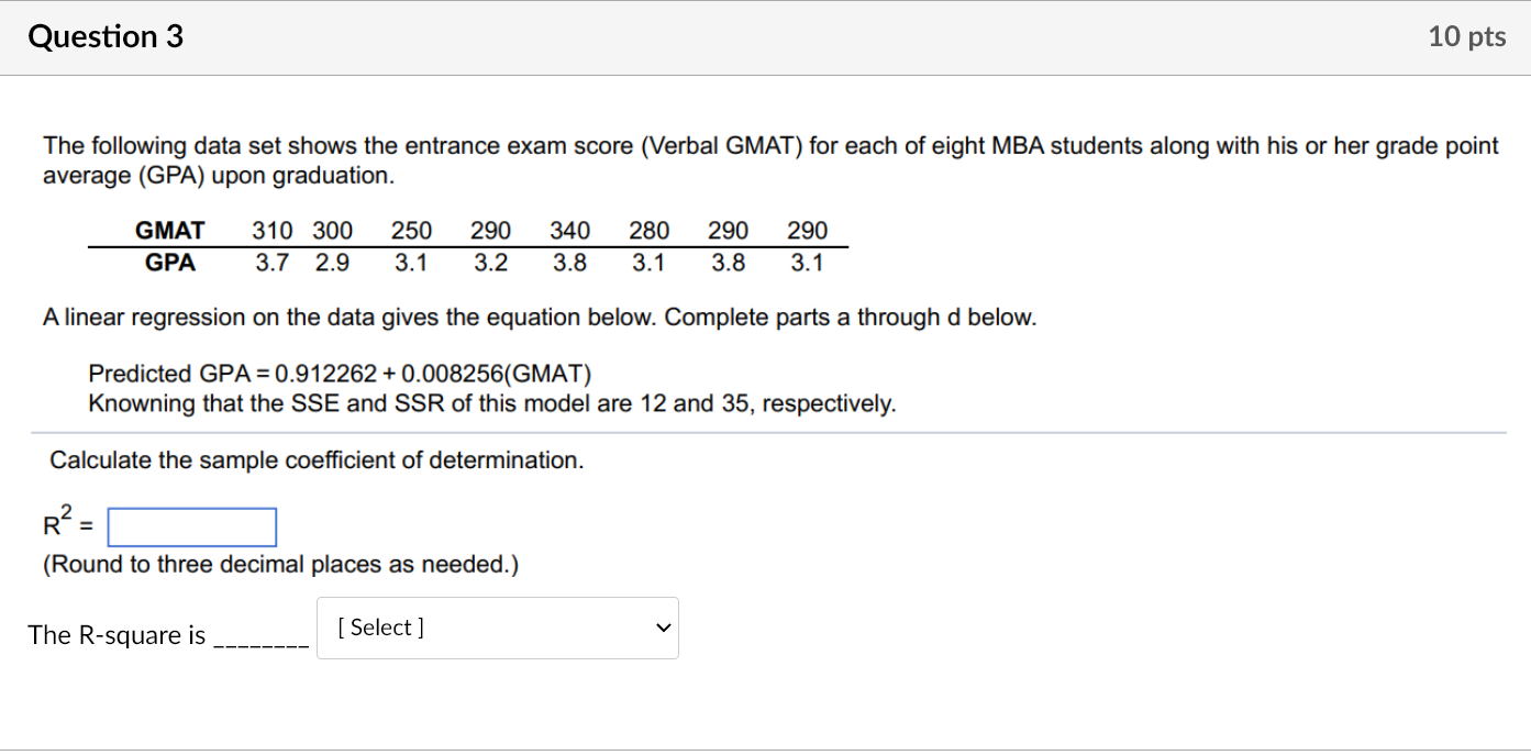 Solved The following data set shows the entrance exam score | Chegg.com