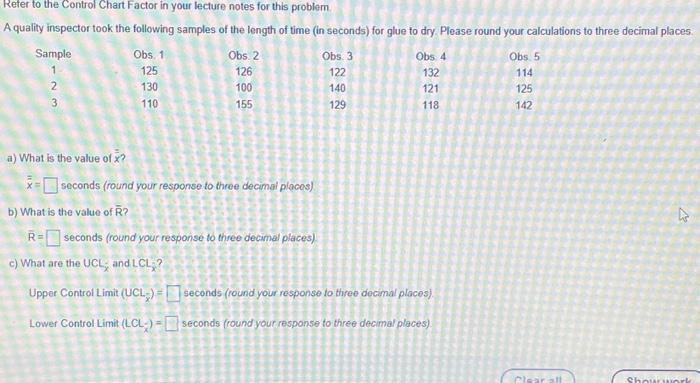 Solved Refer to the Control Chart Factor in your lecture | Chegg.com