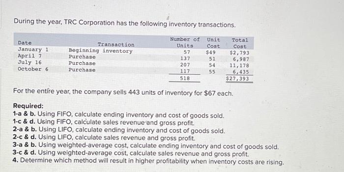 Solved During the year, TRC Corporation has the following | Chegg.com