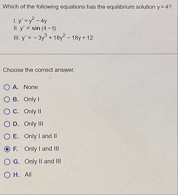 Solved Which of the following equations has the equilibrium | Chegg.com