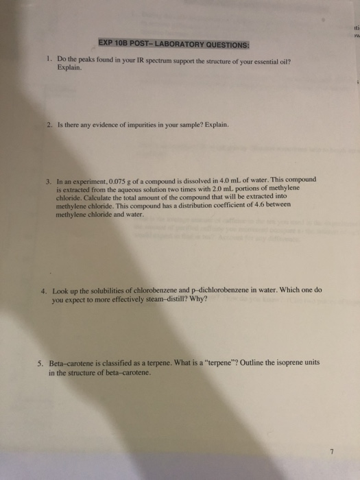 EXP 10B POST-LABORATORY QUESTIONS: 1. Do the peaks | Chegg.com