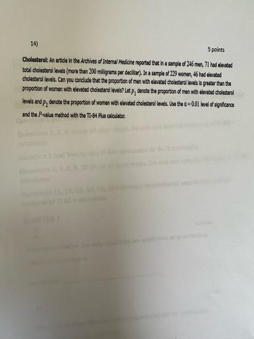 Solved 5 points Cholesterol: An article in the Archives of | Chegg.com