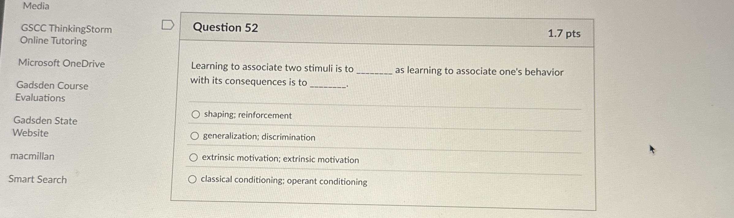 Solved Question 521.7 ﻿ptsLearning to associate two stimuli | Chegg.com