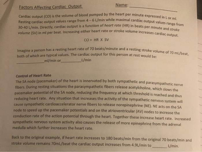 Solved pumped by the heart per minute expressed in Lor ml le | Chegg.com
