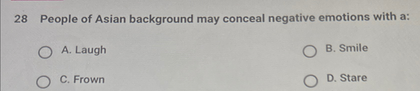 Solved 28 ﻿People of Asian background may conceal negative | Chegg.com