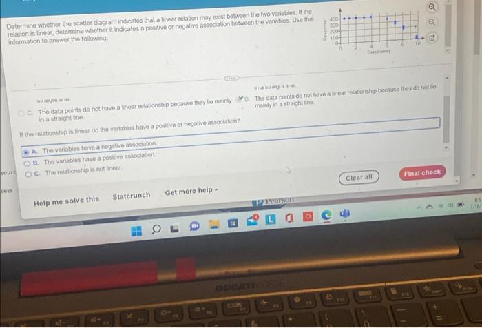 Solved Determine whether the scather diagram indicates that | Chegg.com