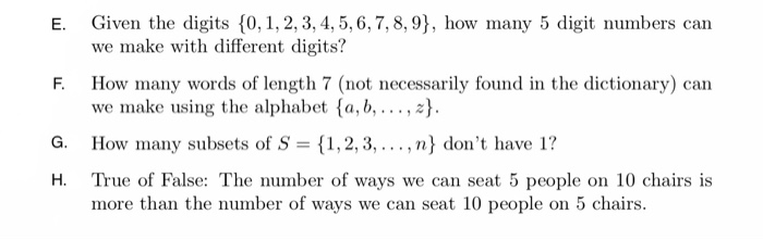 Solved E. Given the digits {0, 1, 2, 3, 4, 5, 6, 7, 8, 9}, | Chegg.com