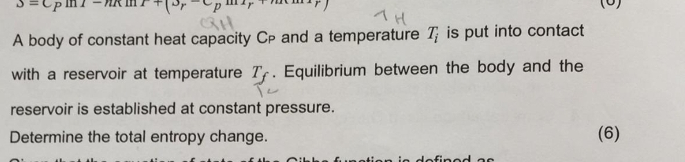 Solved A body of constant heat capacity CP ﻿and a | Chegg.com