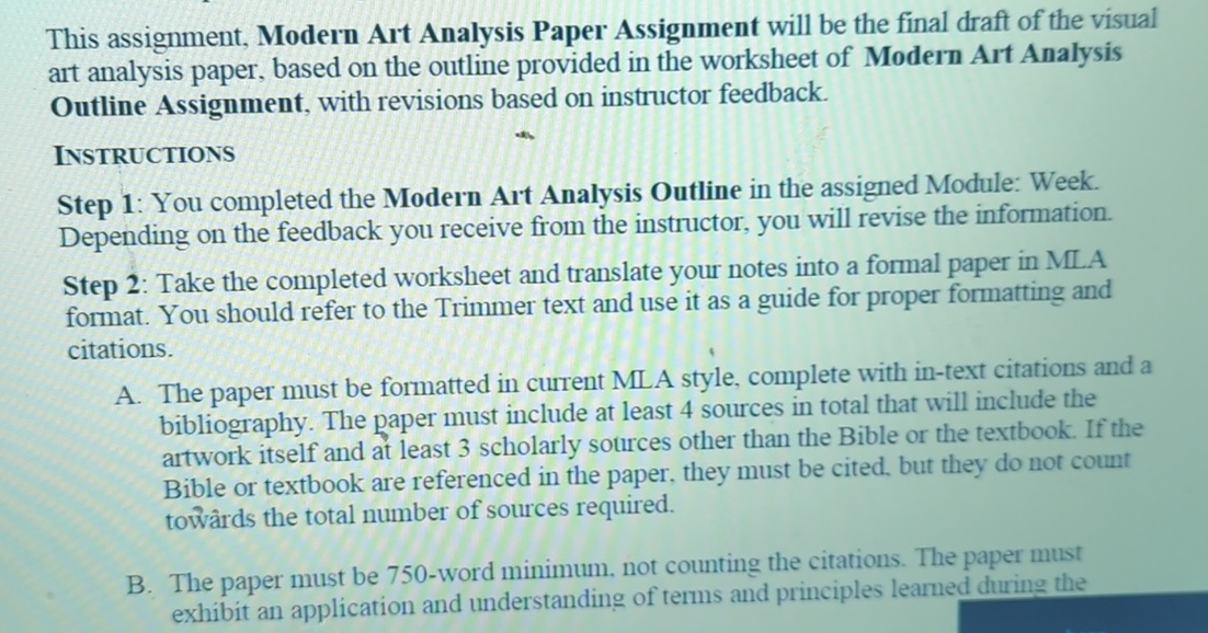 Solved This assignment, Modern Art Analysis Paper Assignment | Chegg.com