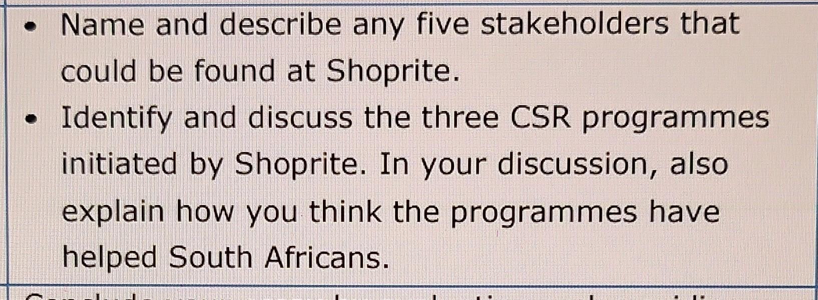 Solved - Name and describe any five stakeholders that could | Chegg.com