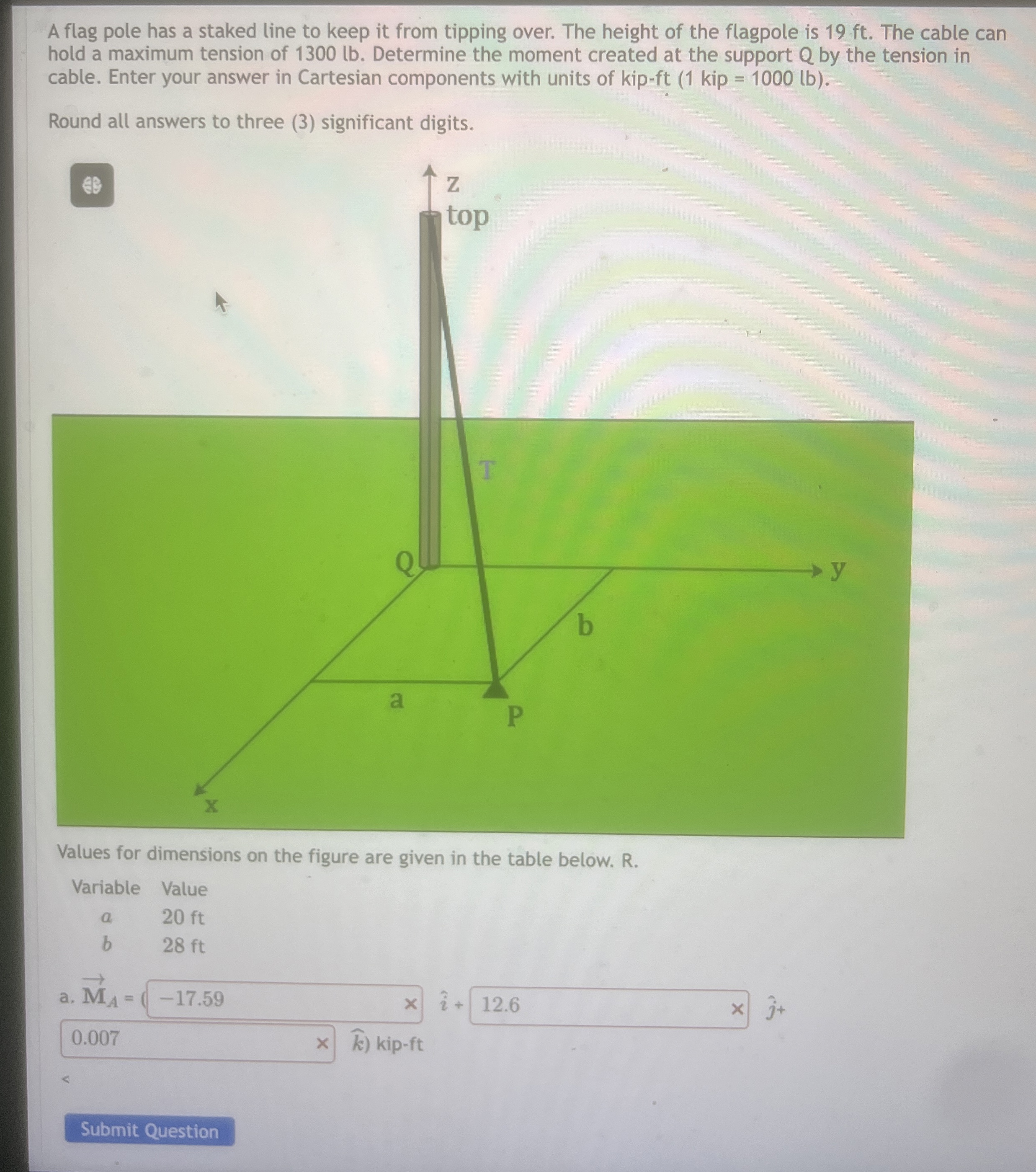 Solved A flag pole has a staked line to keep it from tipping | Chegg.com