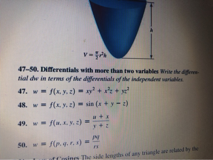 Solved h V = 1 47–50. Differentials with more than two | Chegg.com