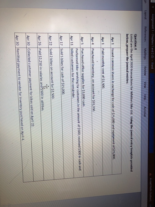 Solved Assignment 1 - Chapters 1 and 2 (5) - Word Avreet | Chegg.com