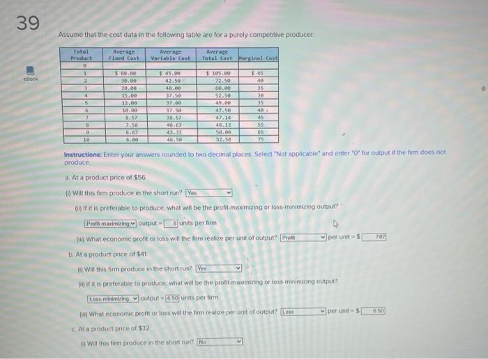 Solved Assume that the cost data in the following table are | Chegg.com