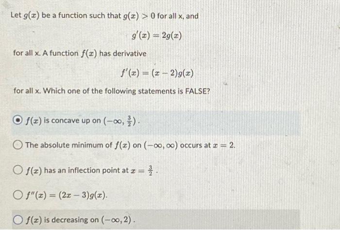 Solved Let g(x) be a function such that g(x) > 0 for all x, | Chegg.com