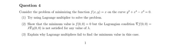 Solved Question 4 Consider the problem of minimizing the | Chegg.com