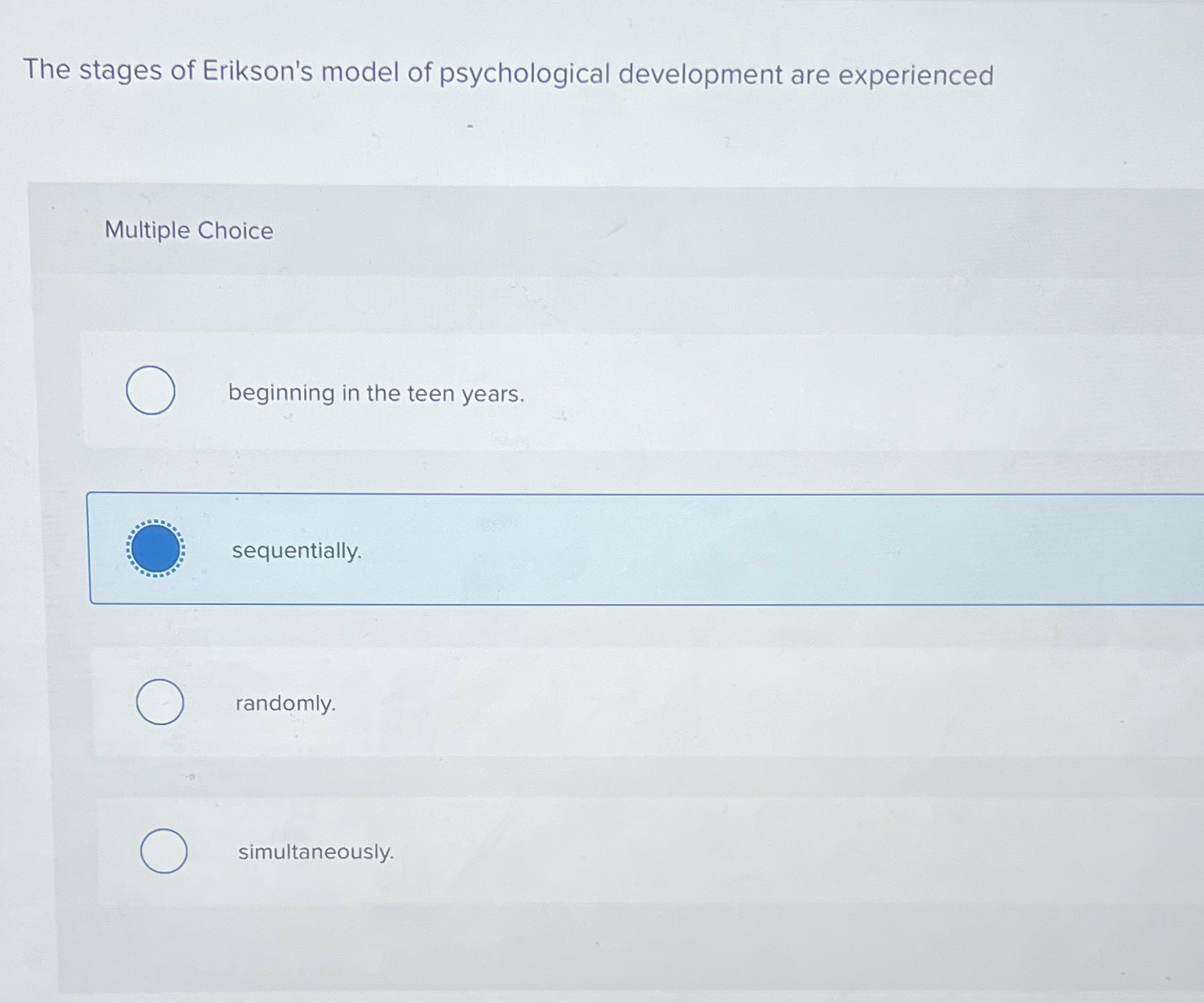 Solved The stages of Erikson's model of psychological | Chegg.com