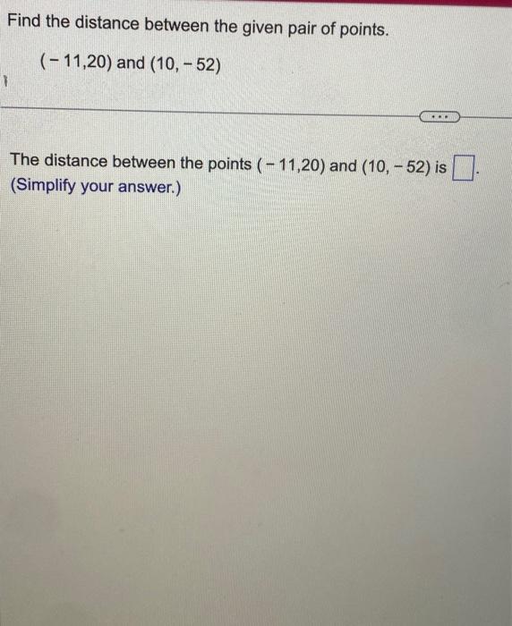 Solved Find the distance between the given pair of points. | Chegg.com