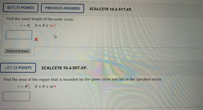 Solved 0/11.11 POINTS PREVIOUS ANSWERS SCALCET8 10.4.517.XP. | Chegg.com