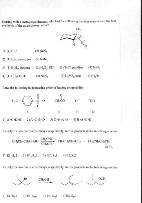 Solved Starting with 1-methylcyclohexene, which of the | Chegg.com