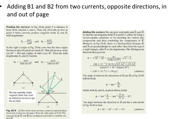 Solved - Adding B1 and B2 from two currents, opposite | Chegg.com