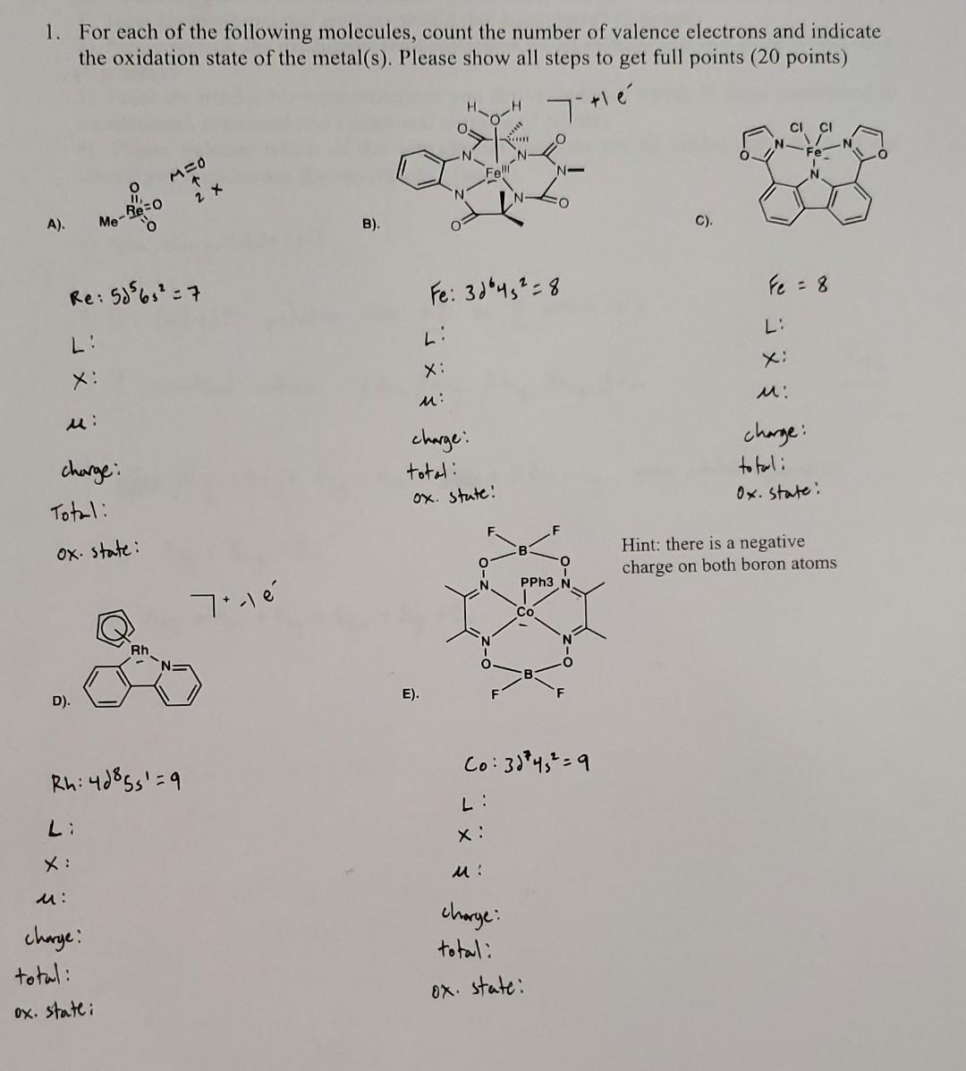 Solved 1. For each of the following molecules, count the | Chegg.com