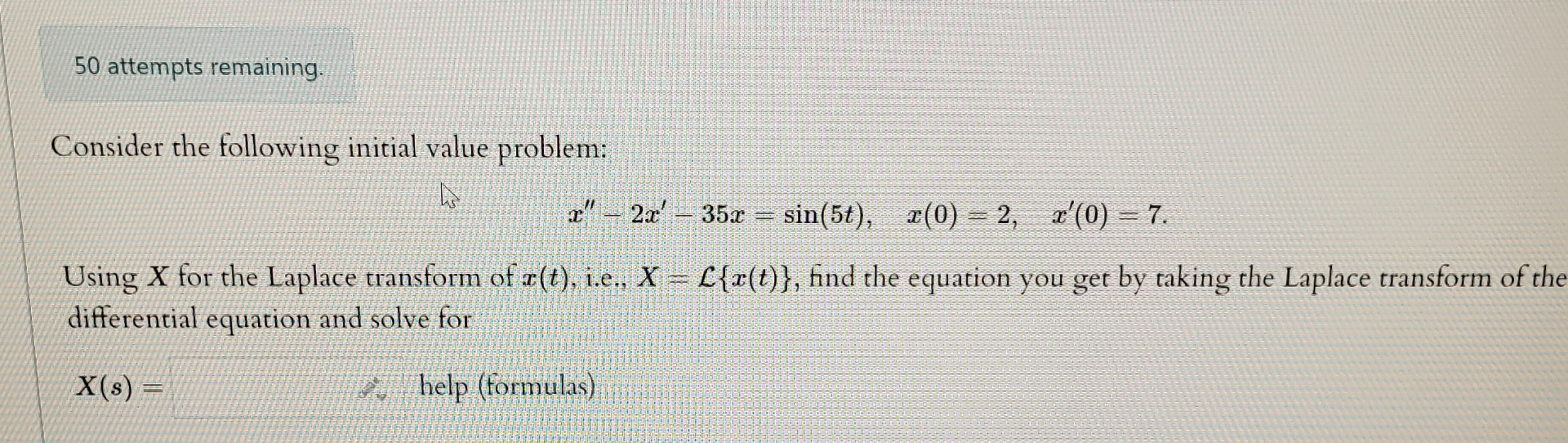 Solved 50 ﻿attempts remaining.Consider the following initial | Chegg.com