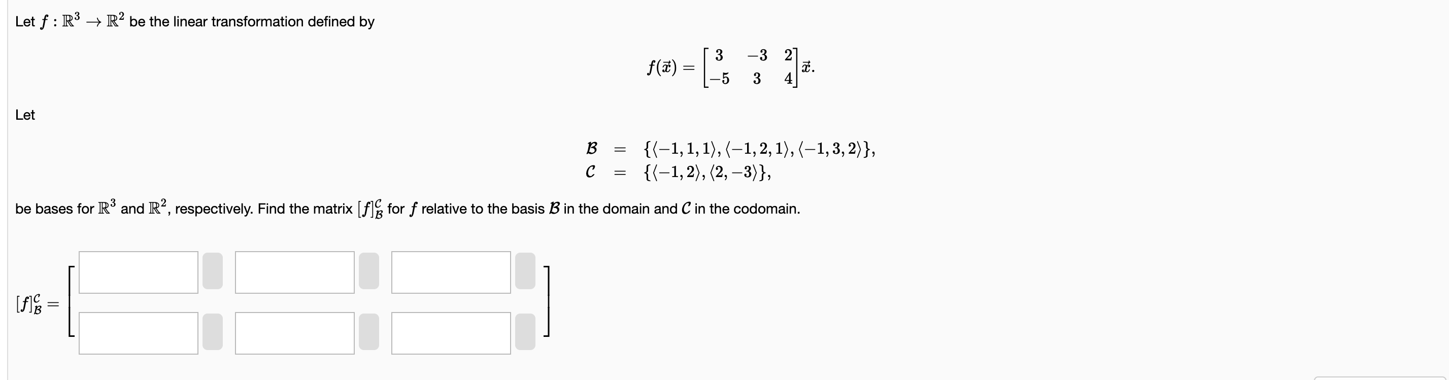 Solved Let f:R3→R2 ﻿be the linear transformation defined | Chegg.com