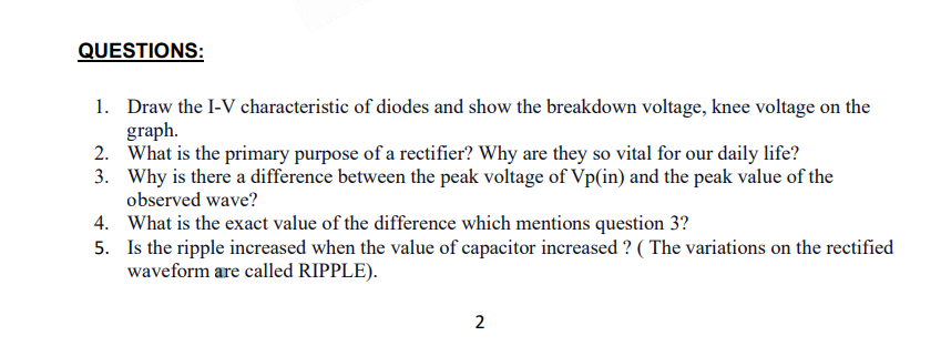 Solved QUESTIONS:Draw the I-V characteristic of diodes and | Chegg.com