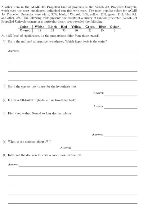 Solved Another item in the ACME Jet Propelled Line of | Chegg.com