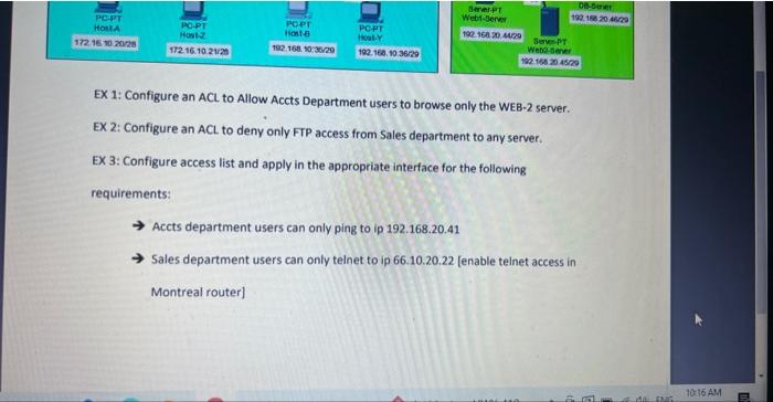 Solved EX 1: Configure an ACL to Allow Accts Department | Chegg.com