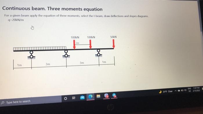 Continuous beam. Three moments equation For a given | Chegg.com