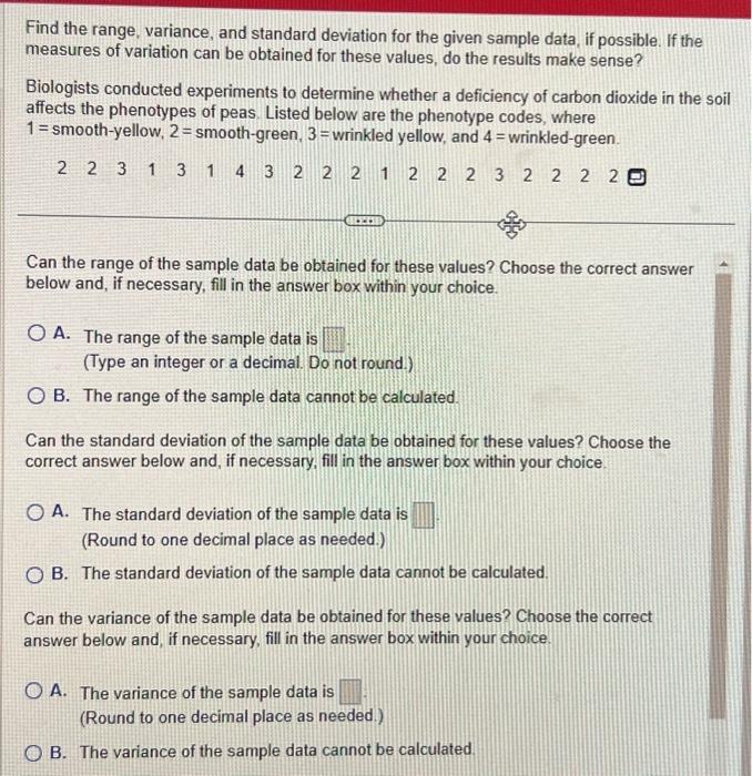 Solved Find the range, variance, and standard deviation for | Chegg.com