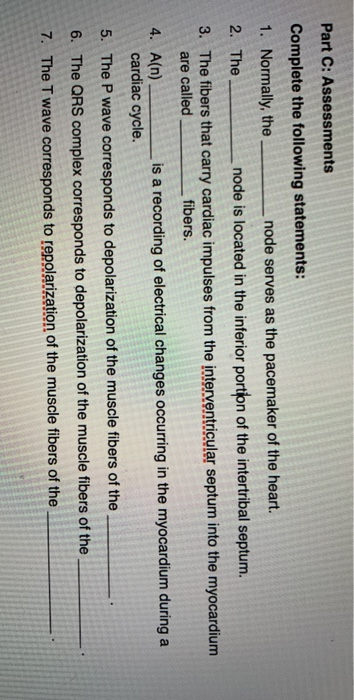 Solved Part C: Assessments Complete the following | Chegg.com