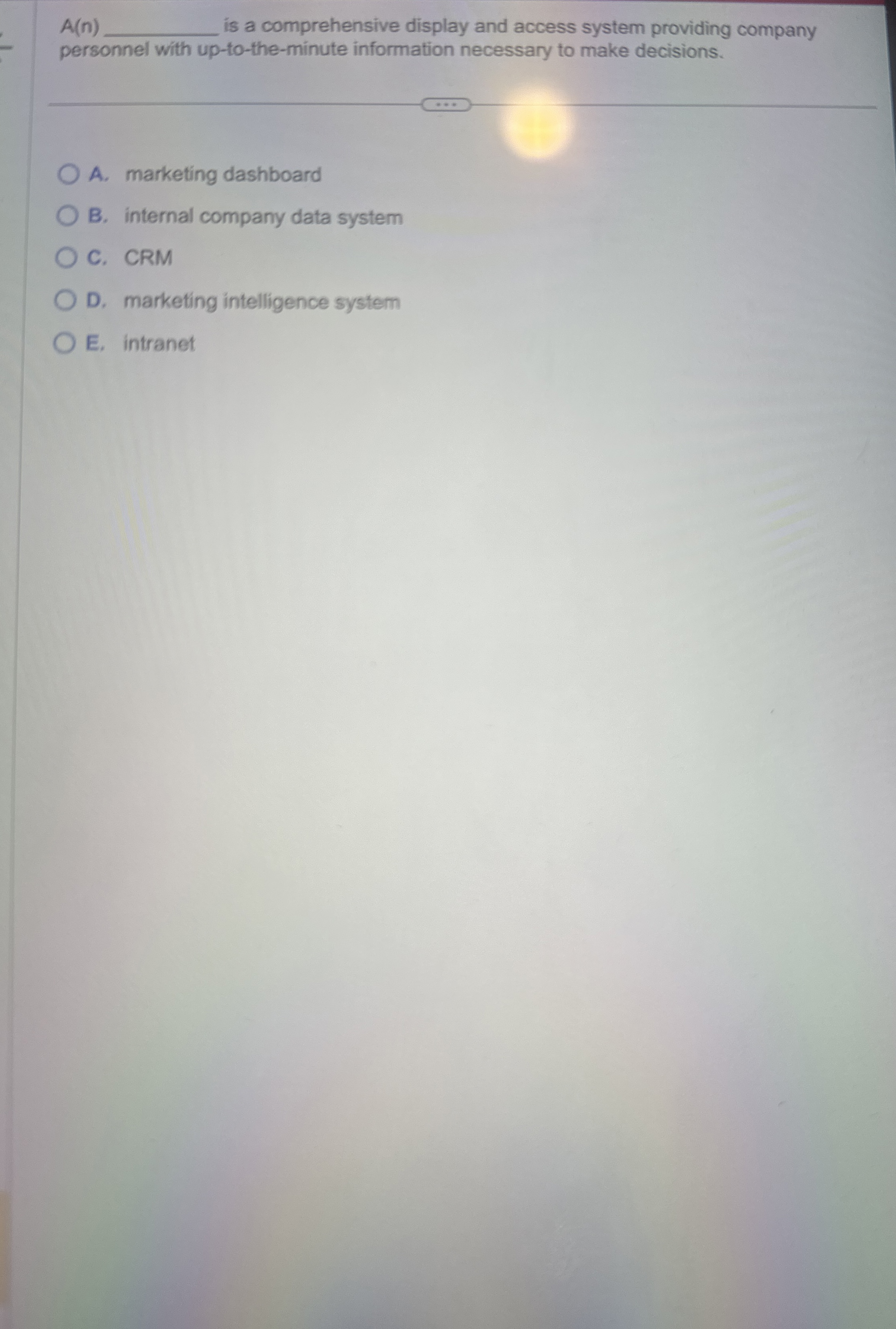 Solved A(n)is a comprehensive display and access system | Chegg.com