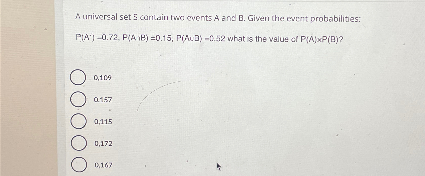Solved A universal set S ﻿contain two events A and B. ﻿Given | Chegg.com