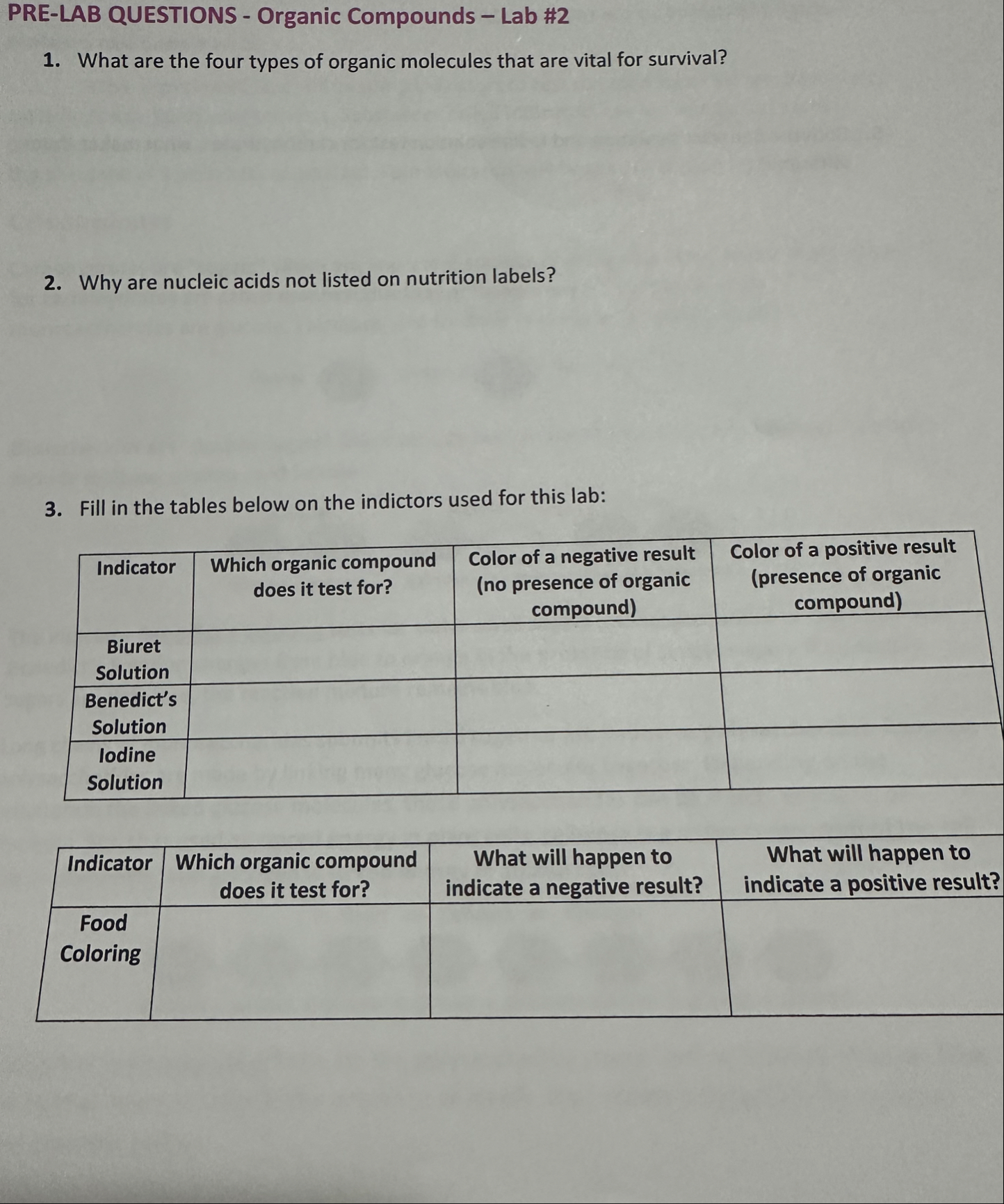 Solved PRE-LAB QUESTIONS - ﻿Organic Compounds - ﻿Lab #2What | Chegg.com