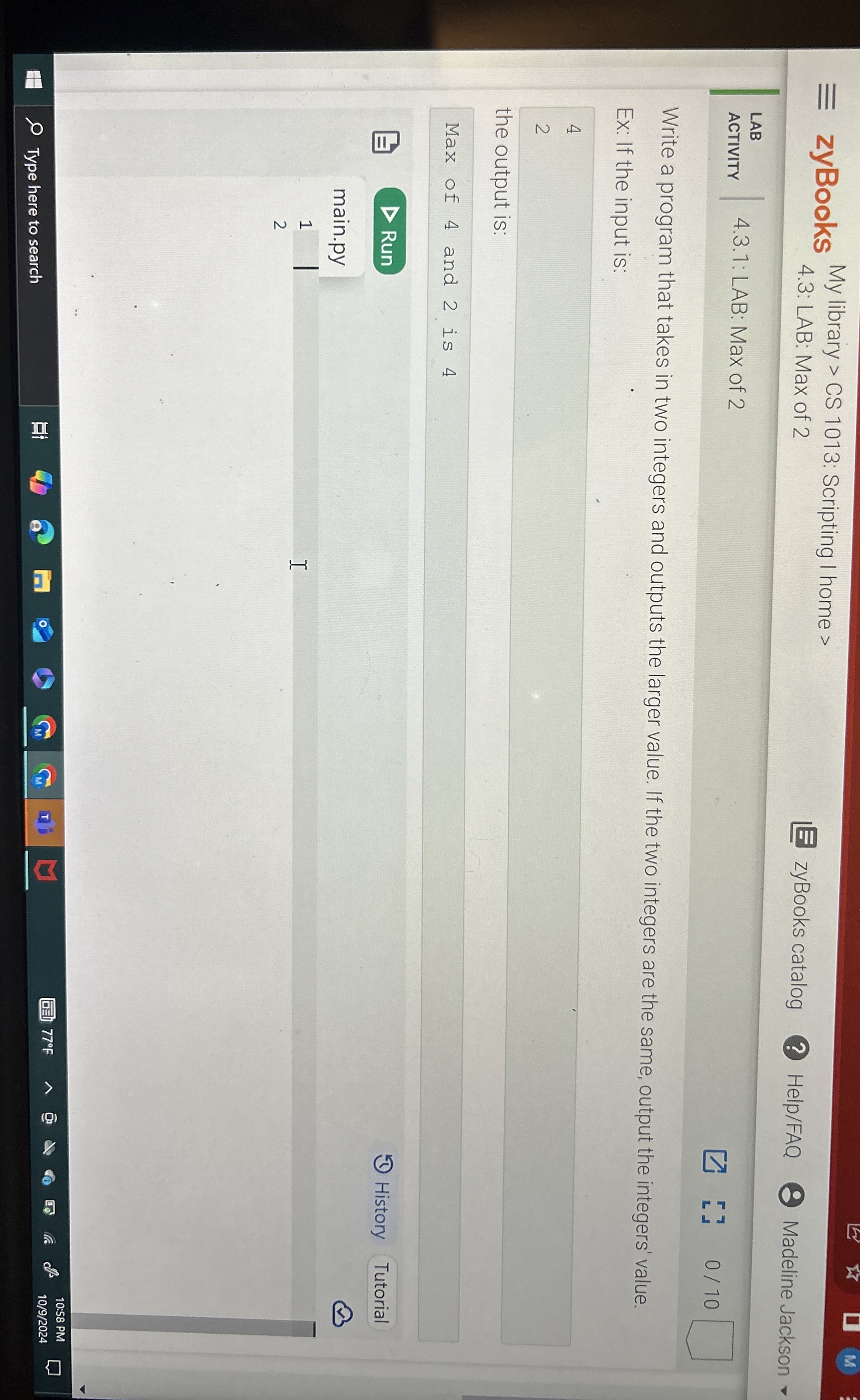 Solved Write a program that takes in two integers and | Chegg.com