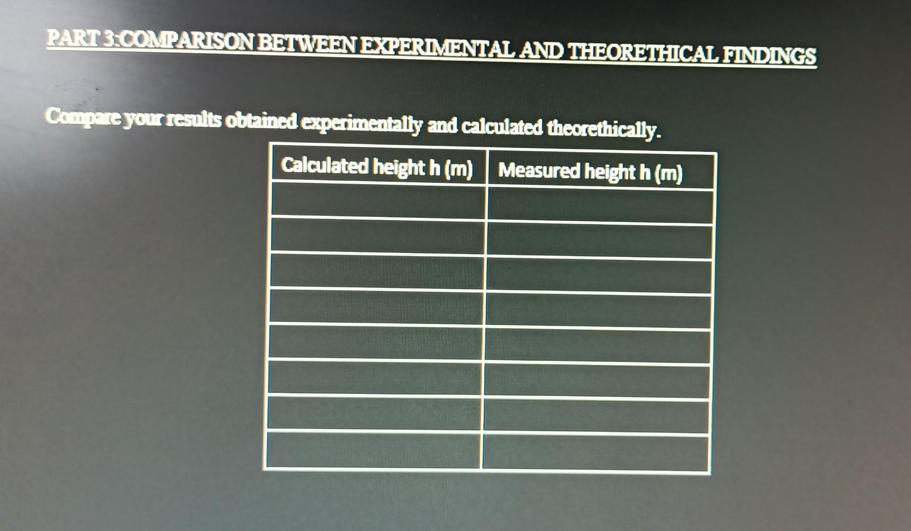Solved PART 1: DATA COLLECIION Table 1: Dato to be filled | Chegg.com