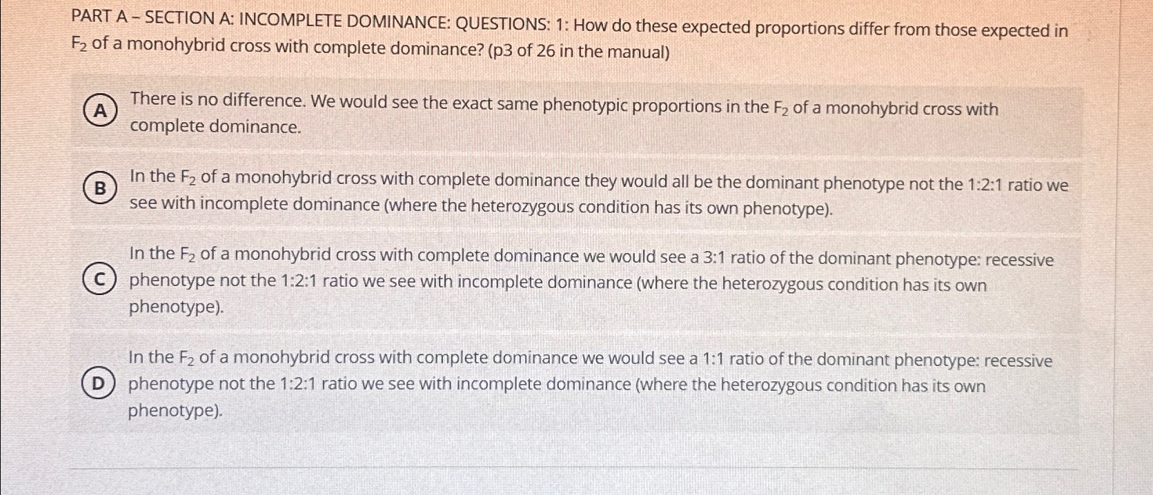 Solved PART A - ﻿SECTION A: INCOMPLETE DOMINANCE: QUESTIONS: | Chegg.com