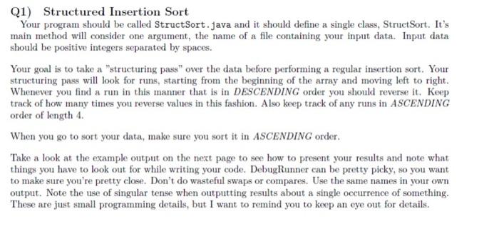Solved IN JAVA PLEASEQ1) Structured Insertion SortYour | Chegg.com