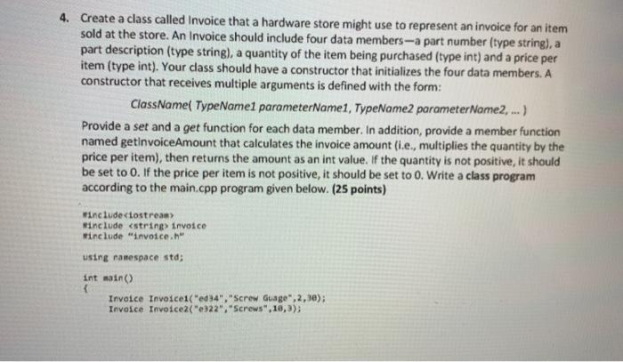 Solved 4. Create a class called Invoice that a hardware | Chegg.com